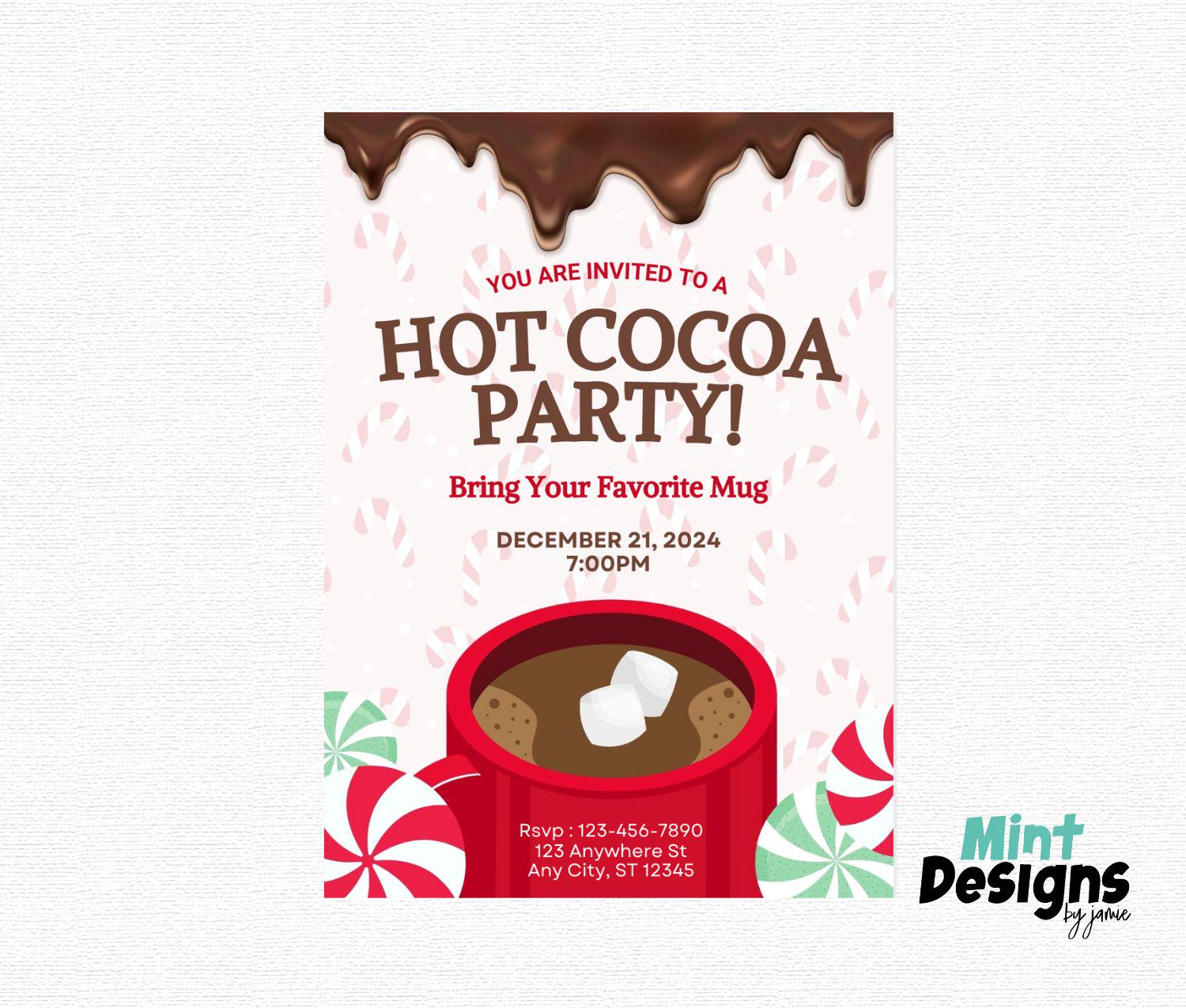 Editable "hot Cocoa Party" Invitation, Hot Cocoa Themed Invite, Canva ...