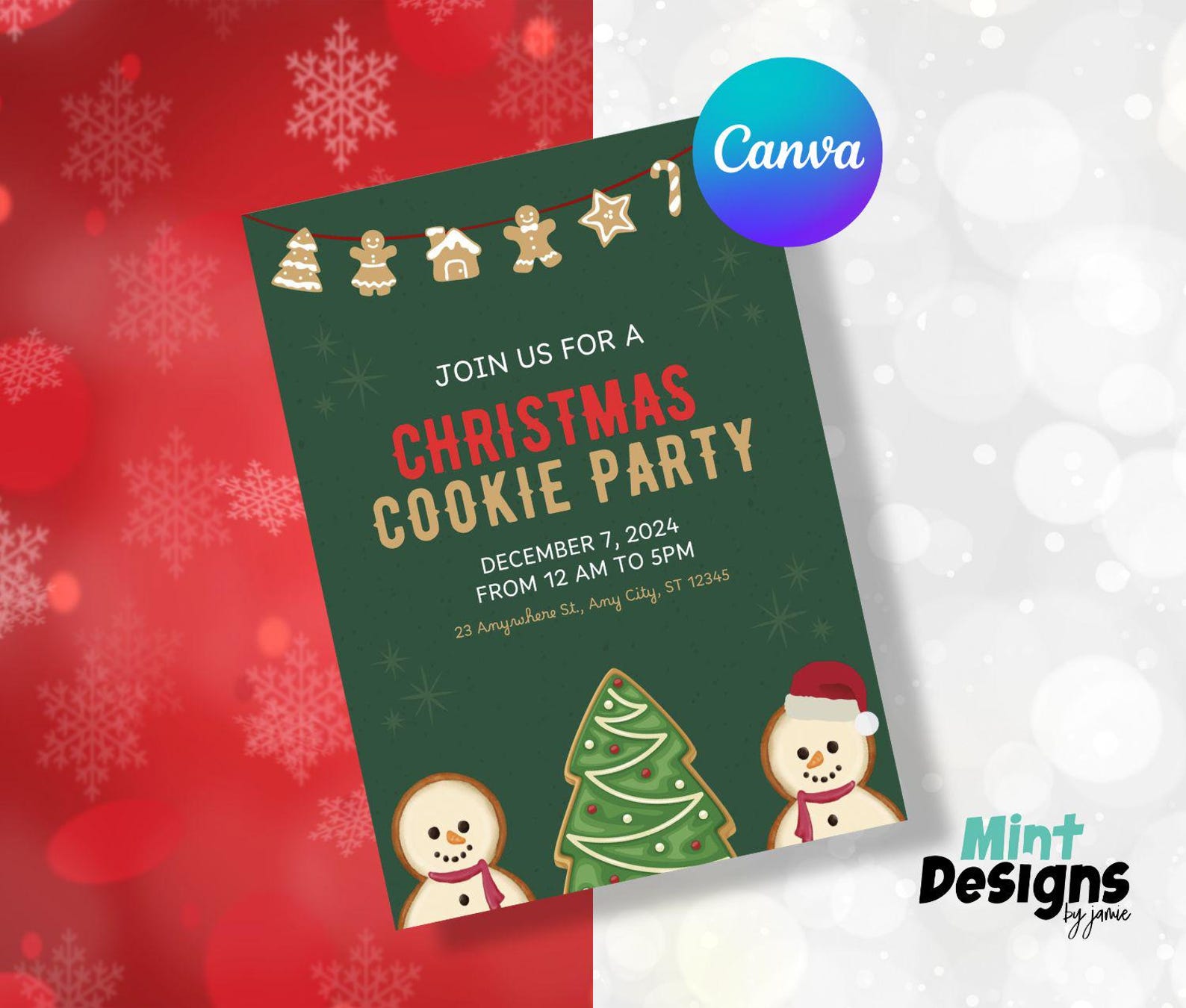 Editable "cookie Party" Invitation, Holiday Themed Invite, Canva ...