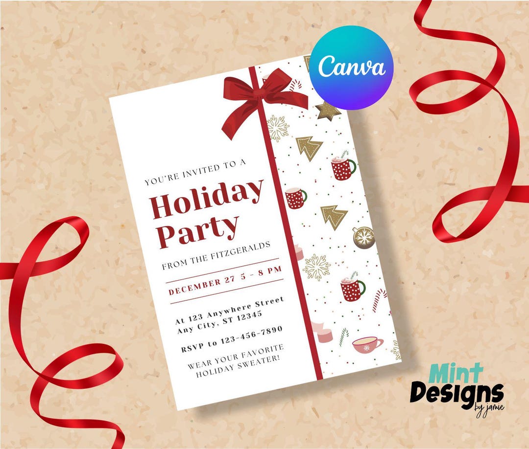 Editable "holiday Party" Invitation, Holiday Themed Invite, Canva ...