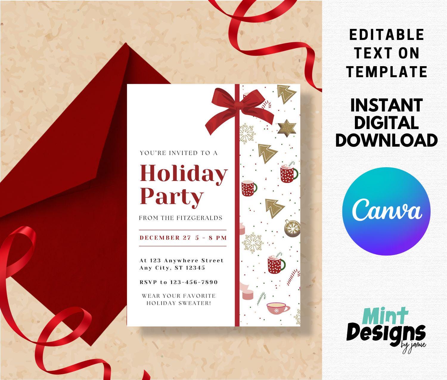 Editable "holiday Party" Invitation, Holiday Themed Invite, Canva ...