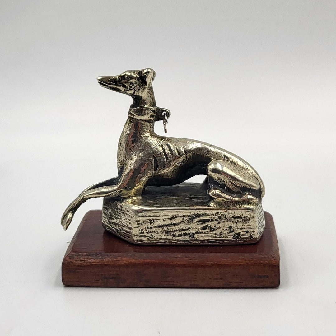 Stunning Silver Plated Greyhound / Whippet Wooden Display Base Ref ...