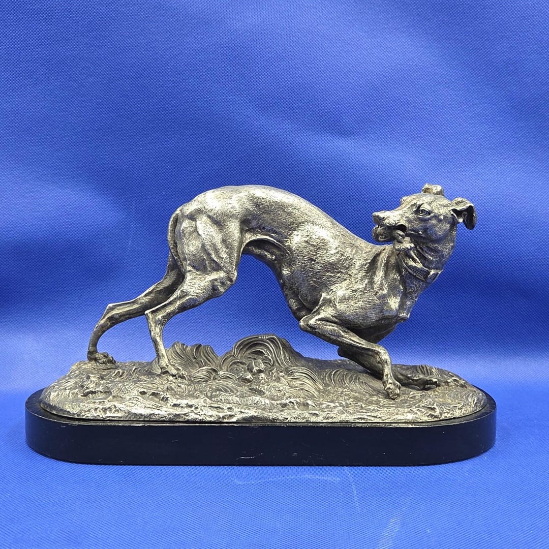 Rare Large Antique Greyhound Sculpture - Holding Riding Whip in Mouth ...