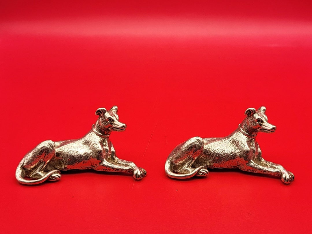 Hallmarked 1972 Solid Silver Whippets / Greyhounds Pair Makers Mark 'MM ...