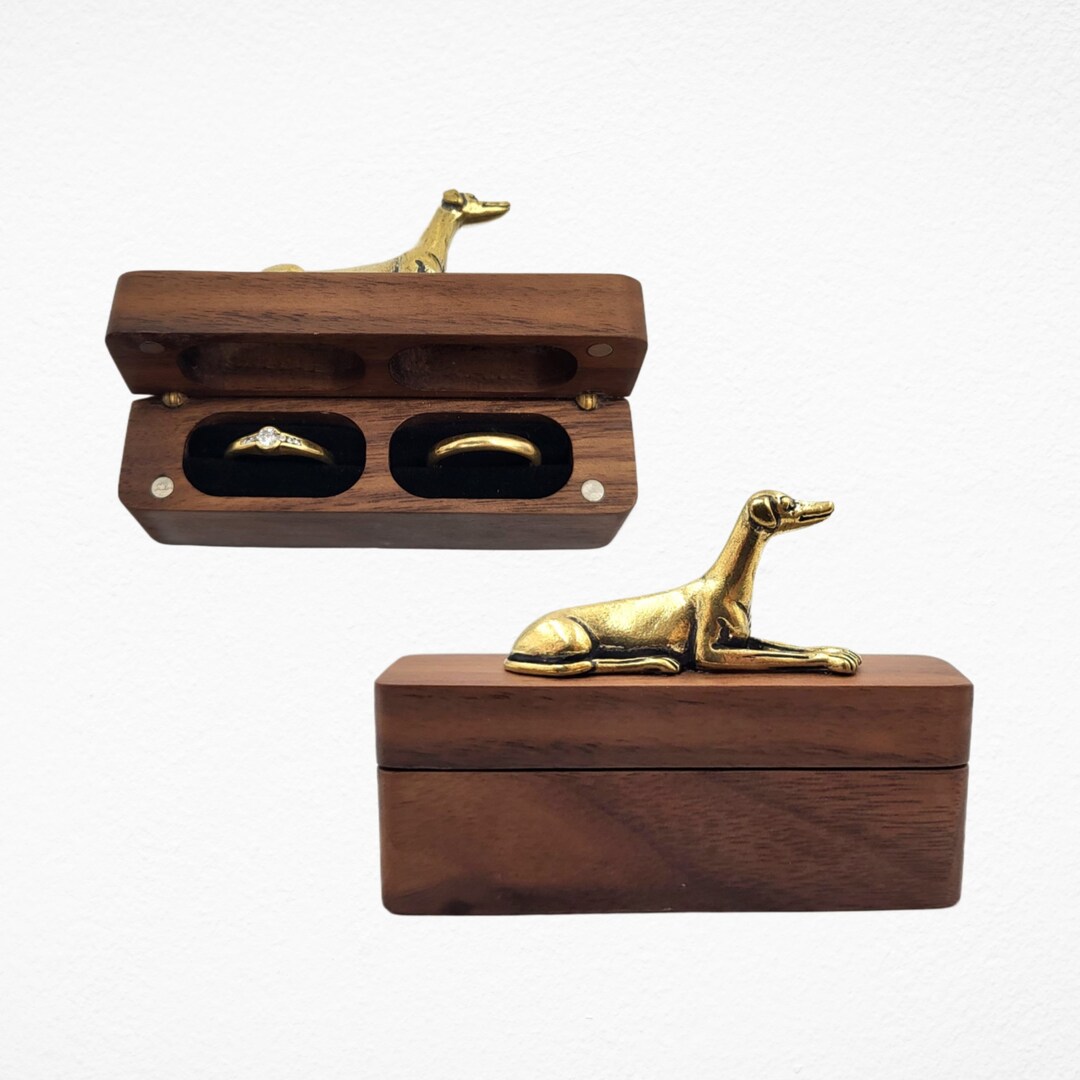 Greyhound Whippet Double Ring Box - Black Lining - Brass Hound - Etsy