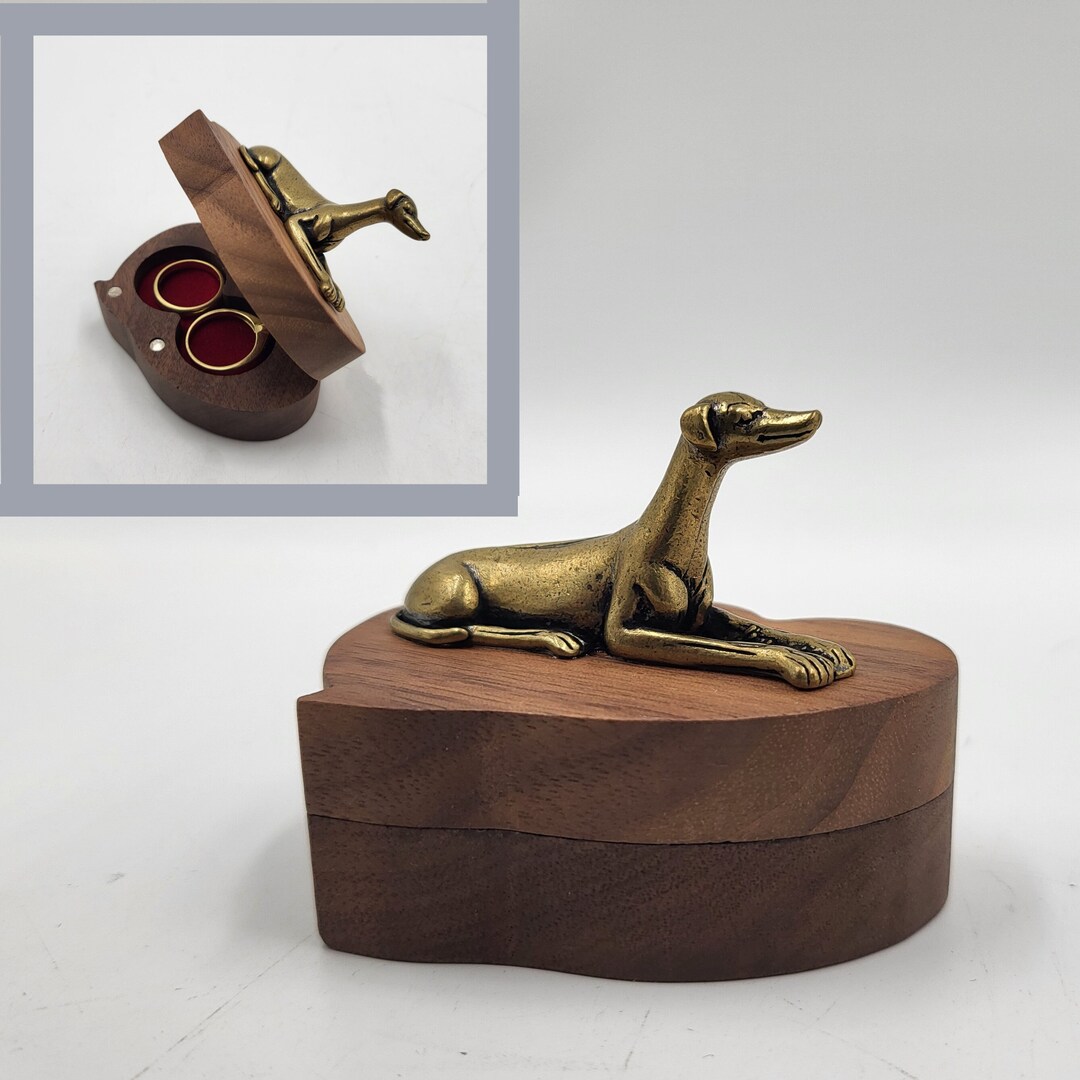 Greyhound Whippet Ring Box Speech Bubble Shaped Brass Hound Red Lining ...