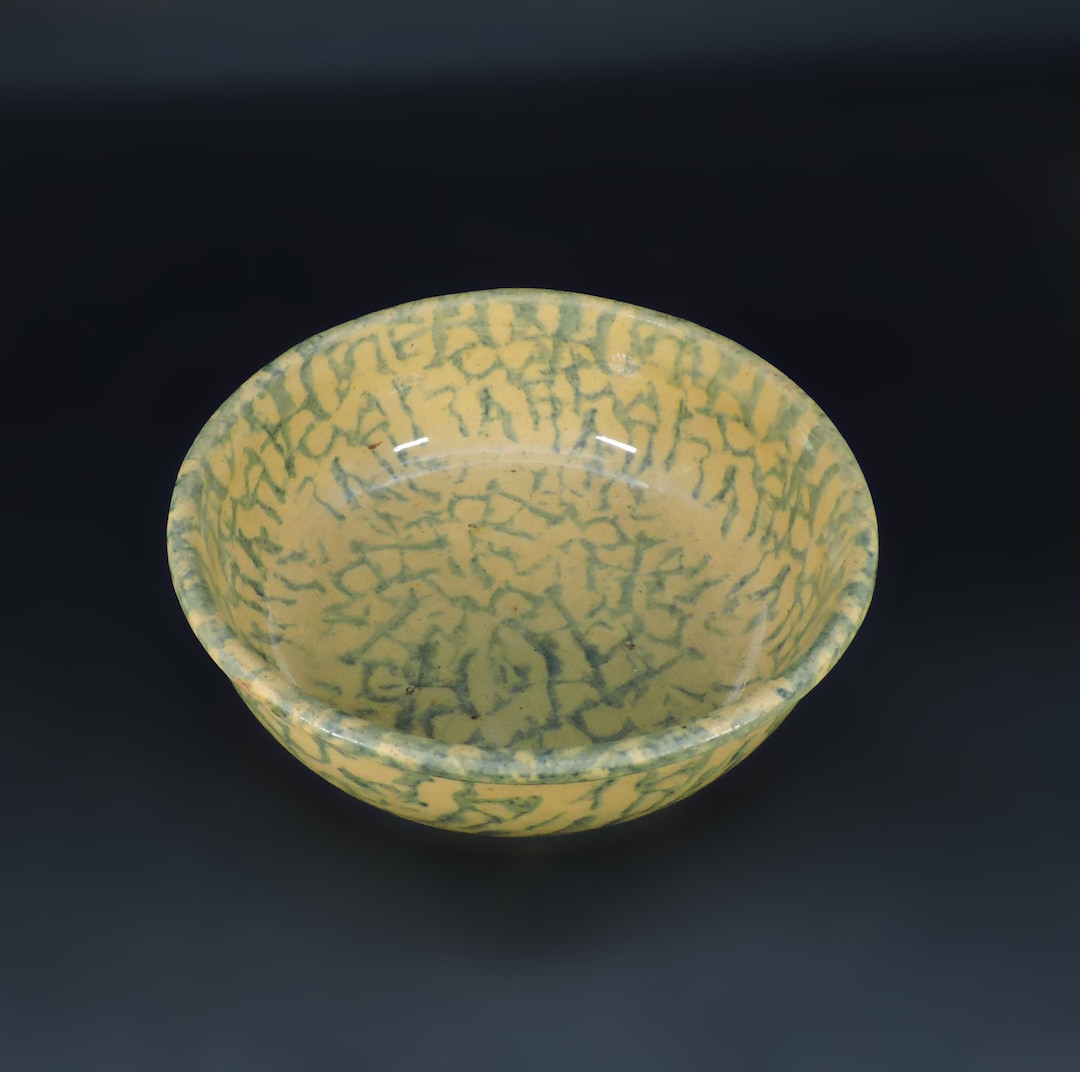 Antique Stoneware Bowl Spongeware Bowl Country Style Mixing Bowl ...