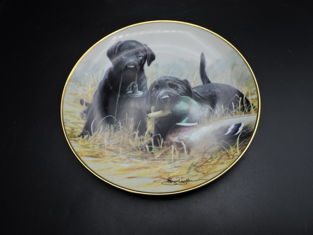 Vintage Dog Plate ~ Black Lab Puppies Decorative Plate ~ "beginner's ...