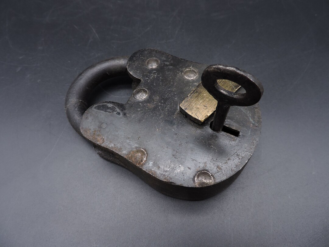 Antique Iron Padlock ~ Old Iron & Brass Padlock ~ Antique Padlock With ...
