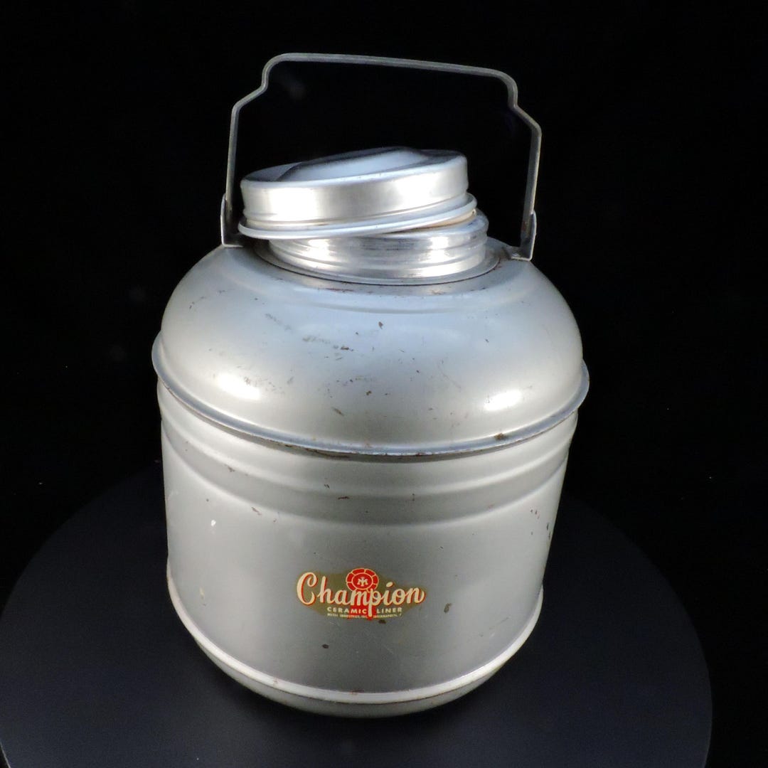 Vintage 1 Gallon Picnic Jug ~ CHAMPION Picnic Jug ~ Gray Enameled Metal ...