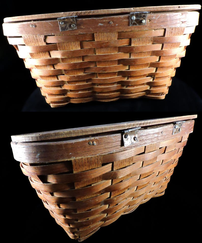 Early Peterborough Basket ~ Old Lidded Basket ~ Oak Splint Basket ...