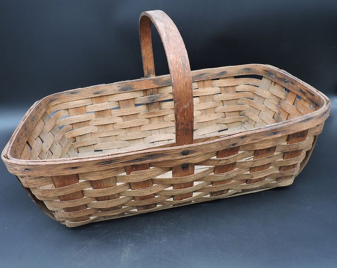Antique Oak Splint Basket ~ 19th Century Handmade Basket - Antique Oak ...