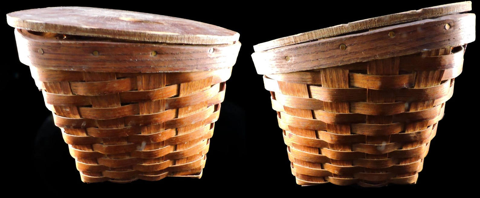 Early Peterborough Basket ~ Old Lidded Basket ~ Oak Splint Basket ...