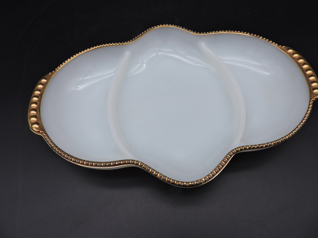 Vintage Fire King Dish ~ Vintage Gilded Serving Dish ~ Gilded Milk ...