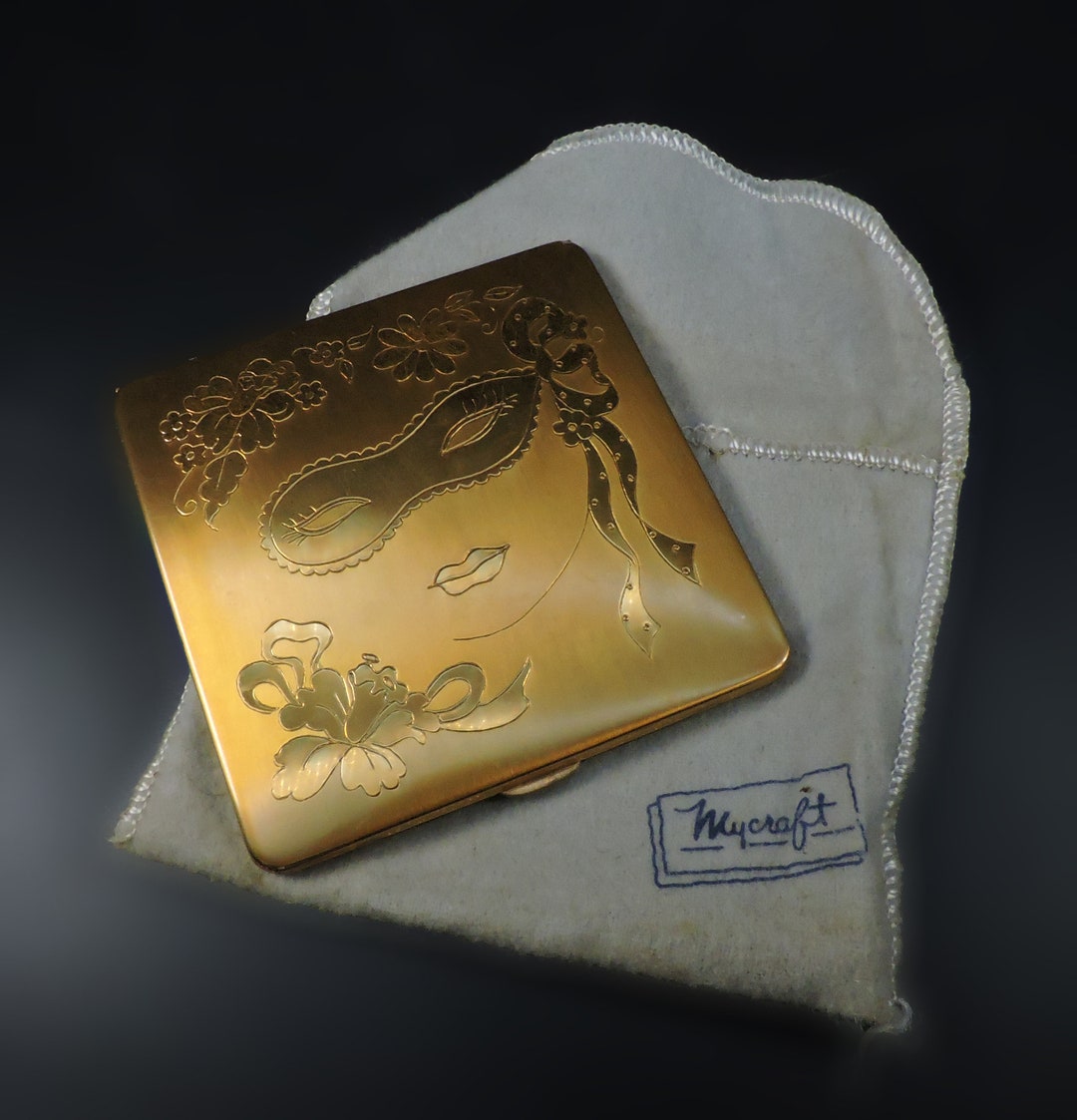 Vintage Brass Compact ~ Mycraft Brass Compact ~ Decorated Brass Compact ...