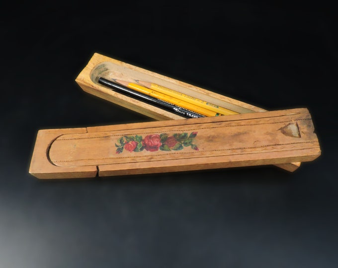 Vintage Pencil Box Sliding Lid Pencil Box Wooden Pencil Box Old Pencil ...
