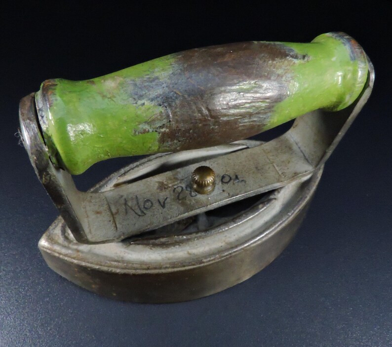 Vintage Toy Sad Iron ~ Primitive Hand Iron ~ Wood Green Handled Sad ...