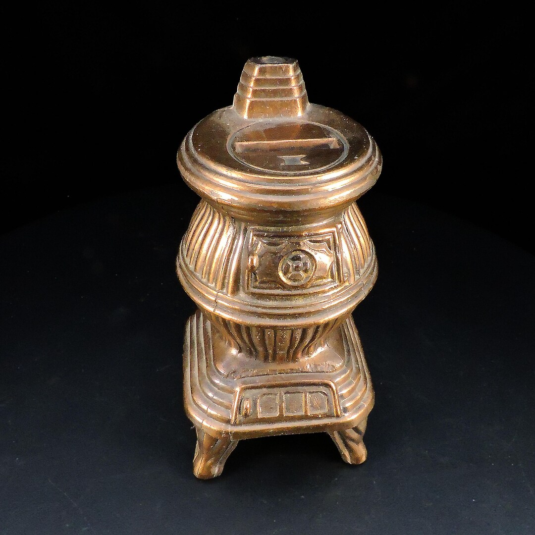 Vintage Figural Bank ~ Pot Belly Stove Bank ~ Copper Plated Metal Bank ...