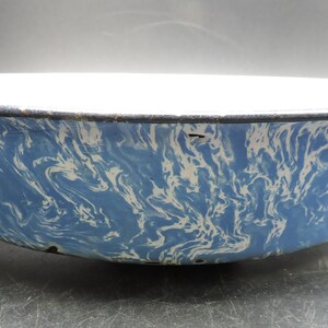 Antique Enamelware Bowl ~ Blue Enamelware Pan ~ Old Metal Pan ~ Vintage ...