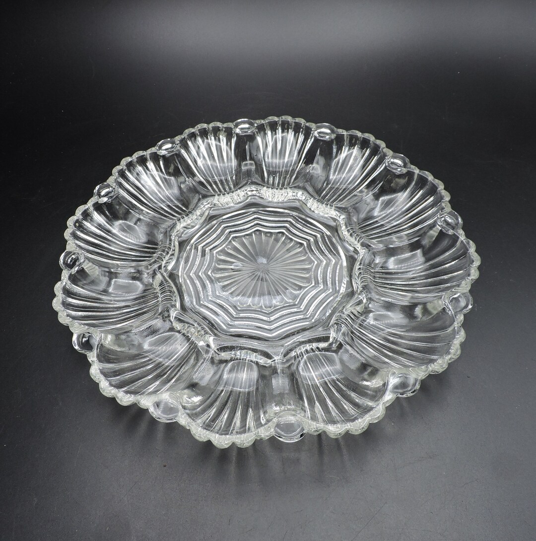 Vintage Deviled Egg Plate ~ Pressed Glass Deviled Egg Plate ~ Deviled ...