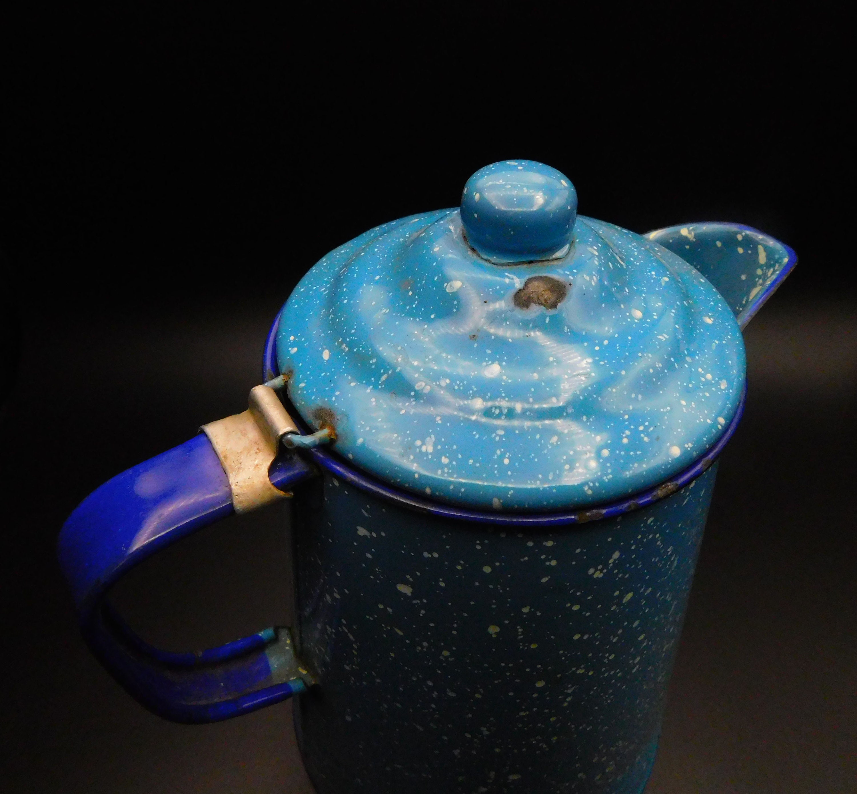 Blue Enamelware Teapot Enamelware Coffee Pot Enamelware - Etsy