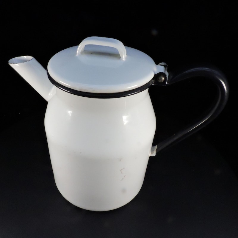White Enamel Pitcher - Etsy
