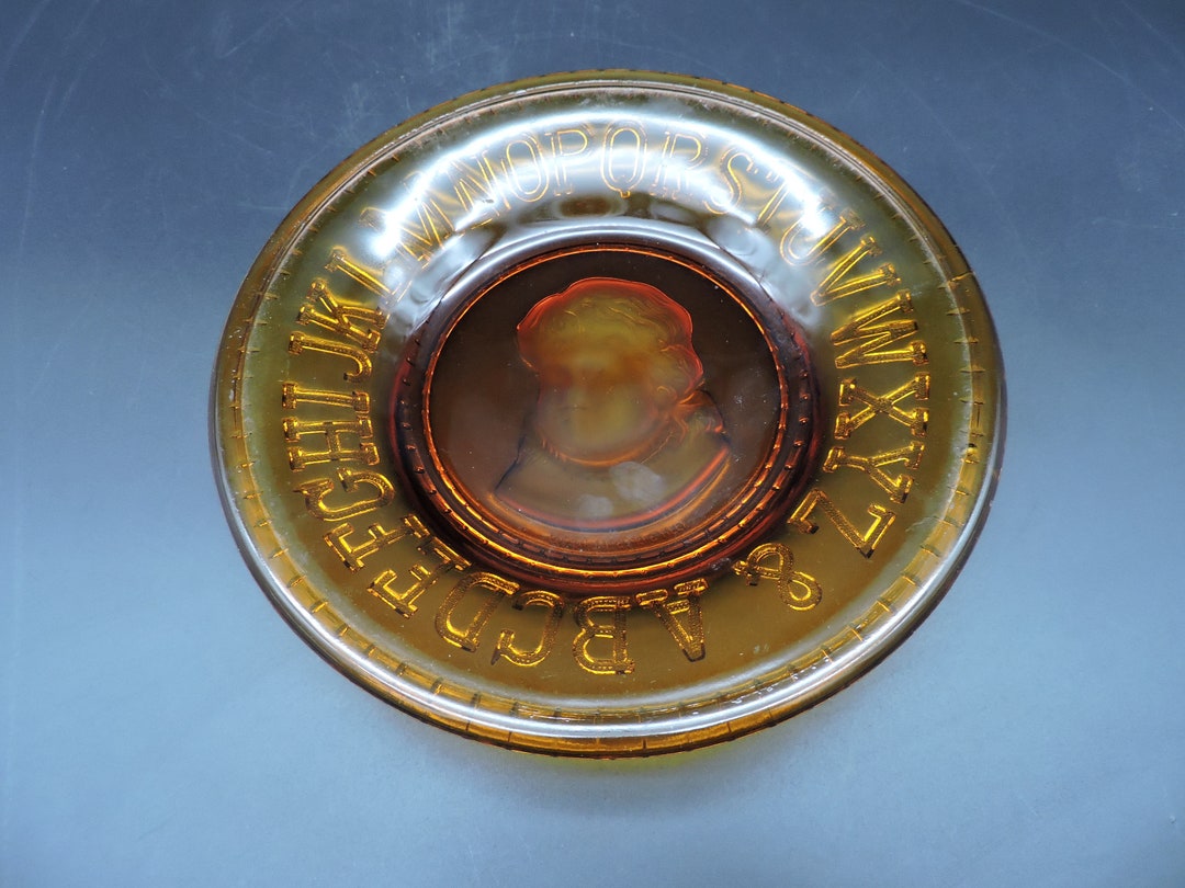 Vintage ABC Plate ~ Clays Crystal Works Plate ~ Amber Glass ABC Plate ...