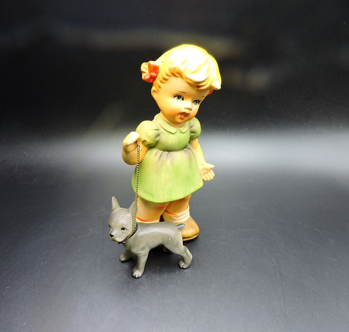 Vintage Bisque Child With Dog Figurine Cute Girl With Dog - Etsy