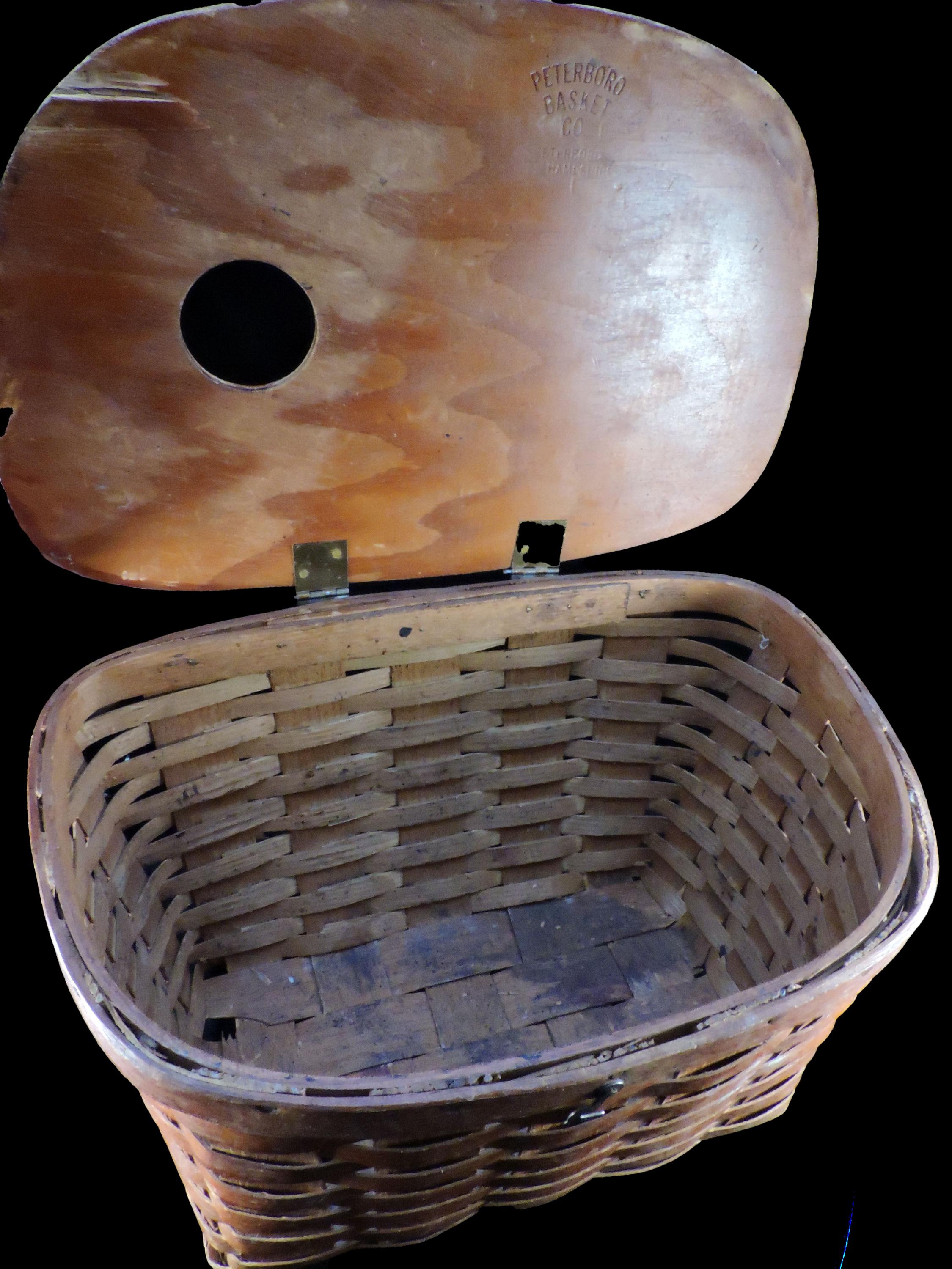Early Peterborough Basket ~ Old Lidded Basket ~ Oak Splint Basket ...