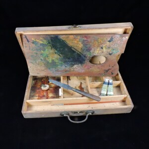 Vintage Art Box Artist Supplies Box Wooden Art Box Art Supplies Case ...