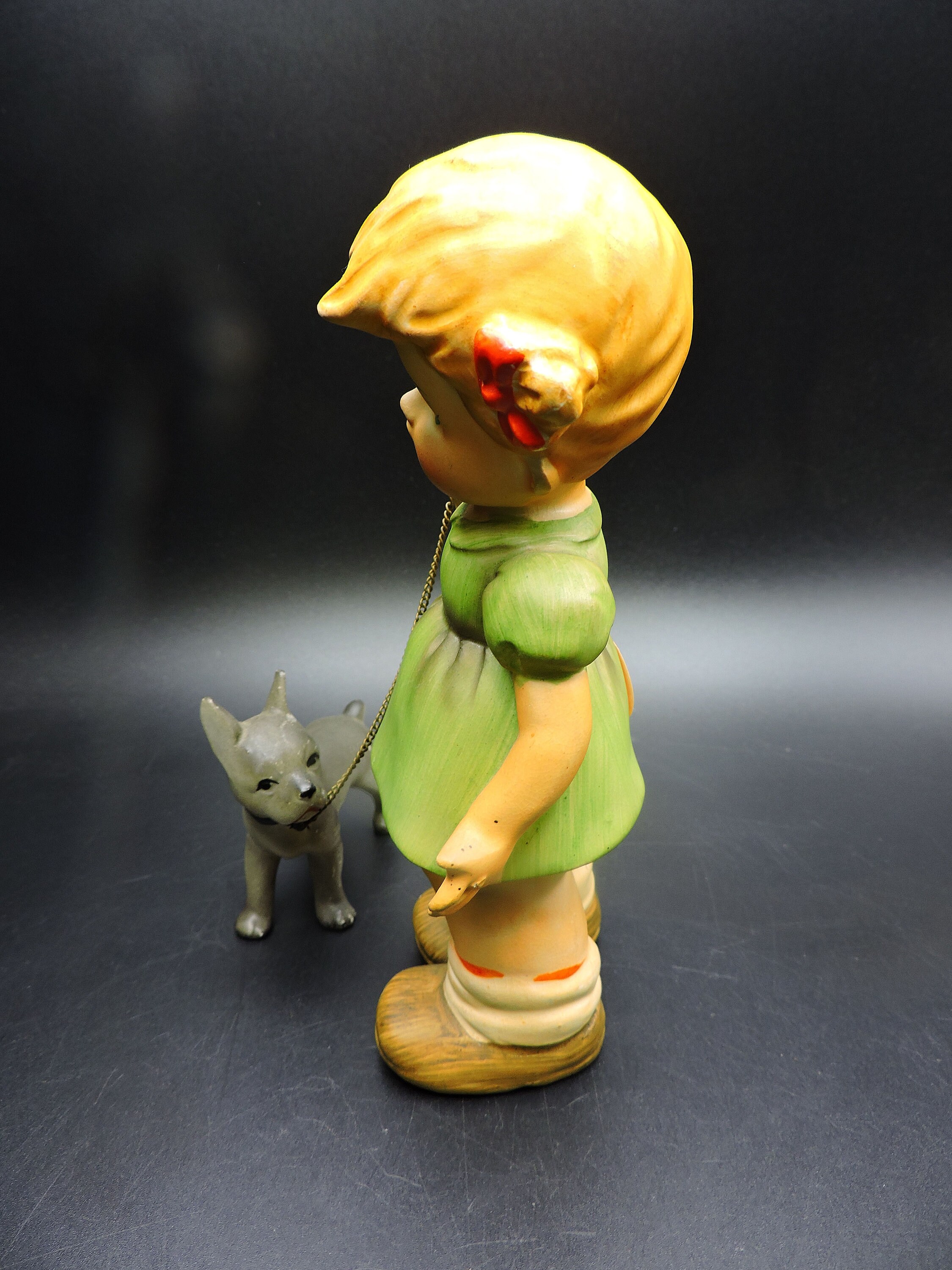 Vintage Bisque Child With Dog Figurine ~ Cute Girl With Dog Statue ...