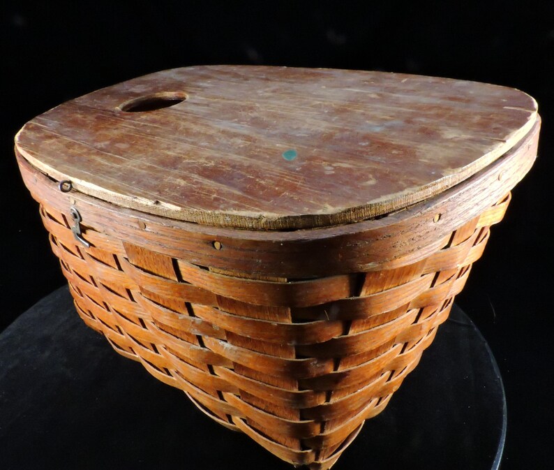 Early Peterborough Basket ~ Old Lidded Basket ~ Oak Splint Basket ...