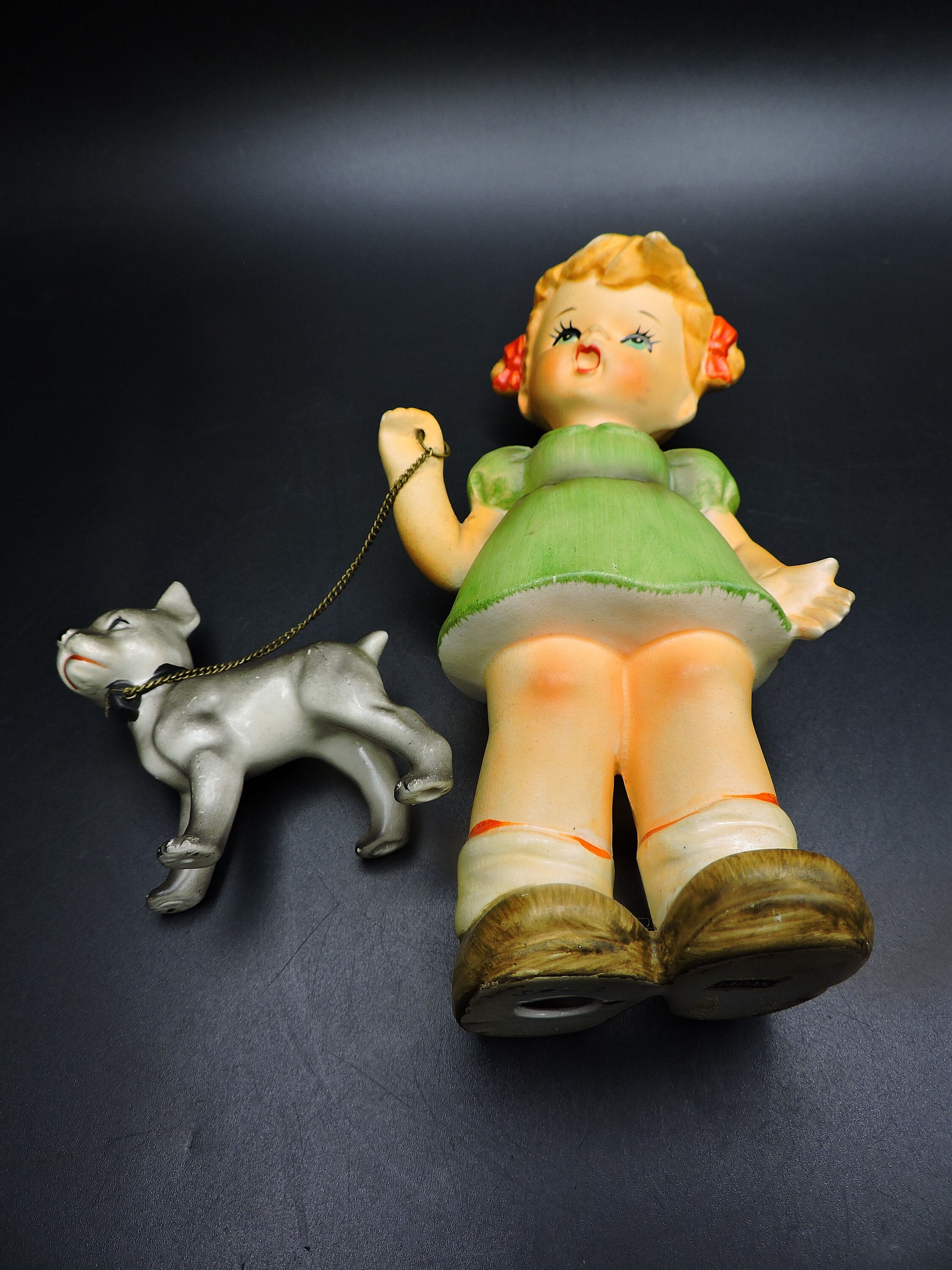 Vintage Bisque Child With Dog Figurine ~ Cute Girl With Dog Statue ...