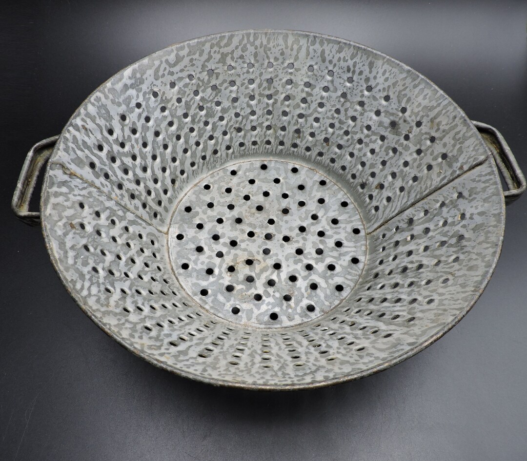 Vintage Colander Enamelware Colander Old Grey Enamel Colander Vintage ...