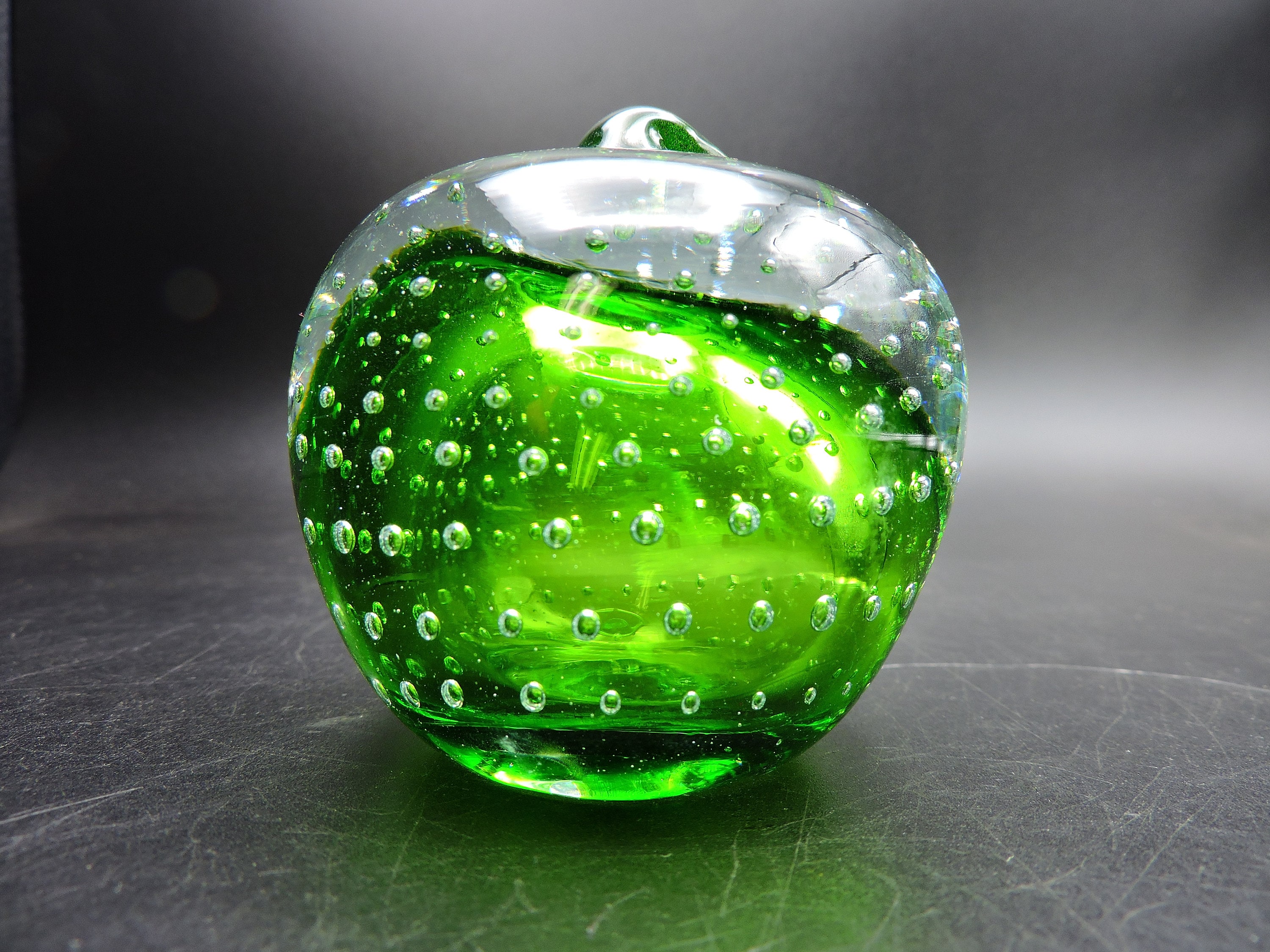 Glass Apple Paperweight ~ Green Glass Paperweight ~ Controlled Bubble ...