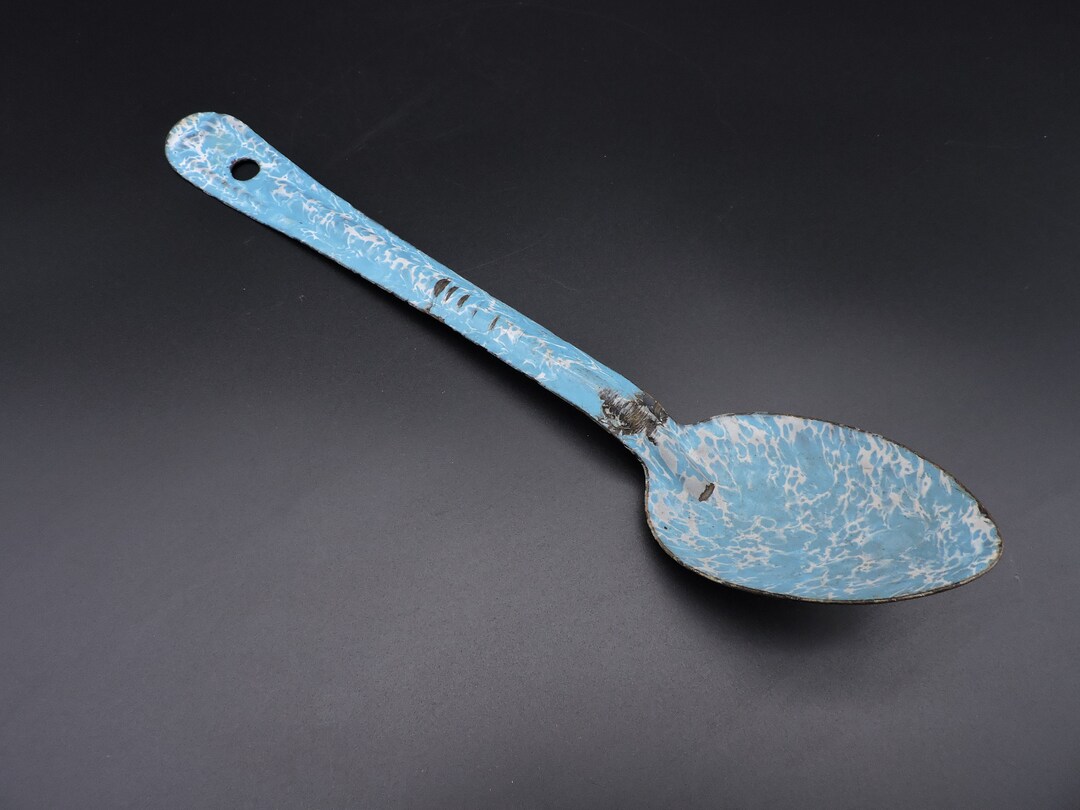 Antique Stirring Spoon ~ Blue and White Enamelware Spoon ~ Vintage ...