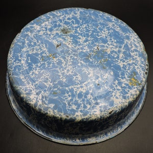 Antique Enamelware Bowl ~ Blue Enamelware Pan ~ Old Metal Pan ~ Vintage ...