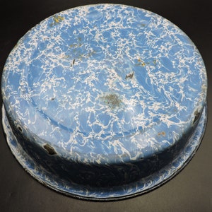 Antique Enamelware Bowl ~ Blue Enamelware Pan ~ Old Metal Pan ~ Vintage ...