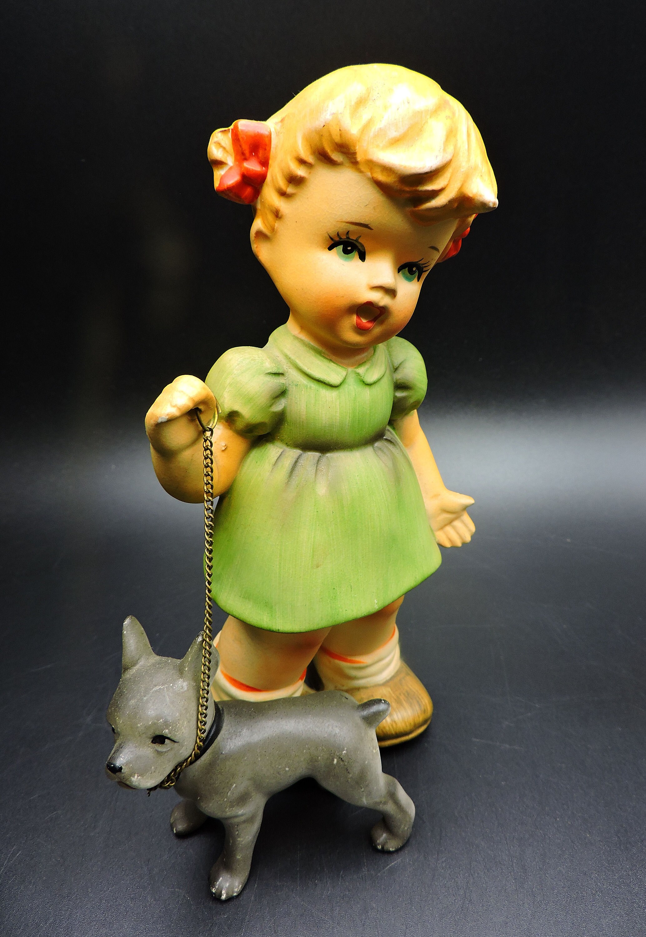 Vintage Bisque Child With Dog Figurine ~ Cute Girl With Dog Statue ...