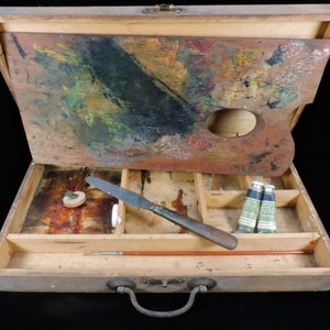Vintage Art Box Artist Supplies Box Wooden Art Box Art Supplies Case ...