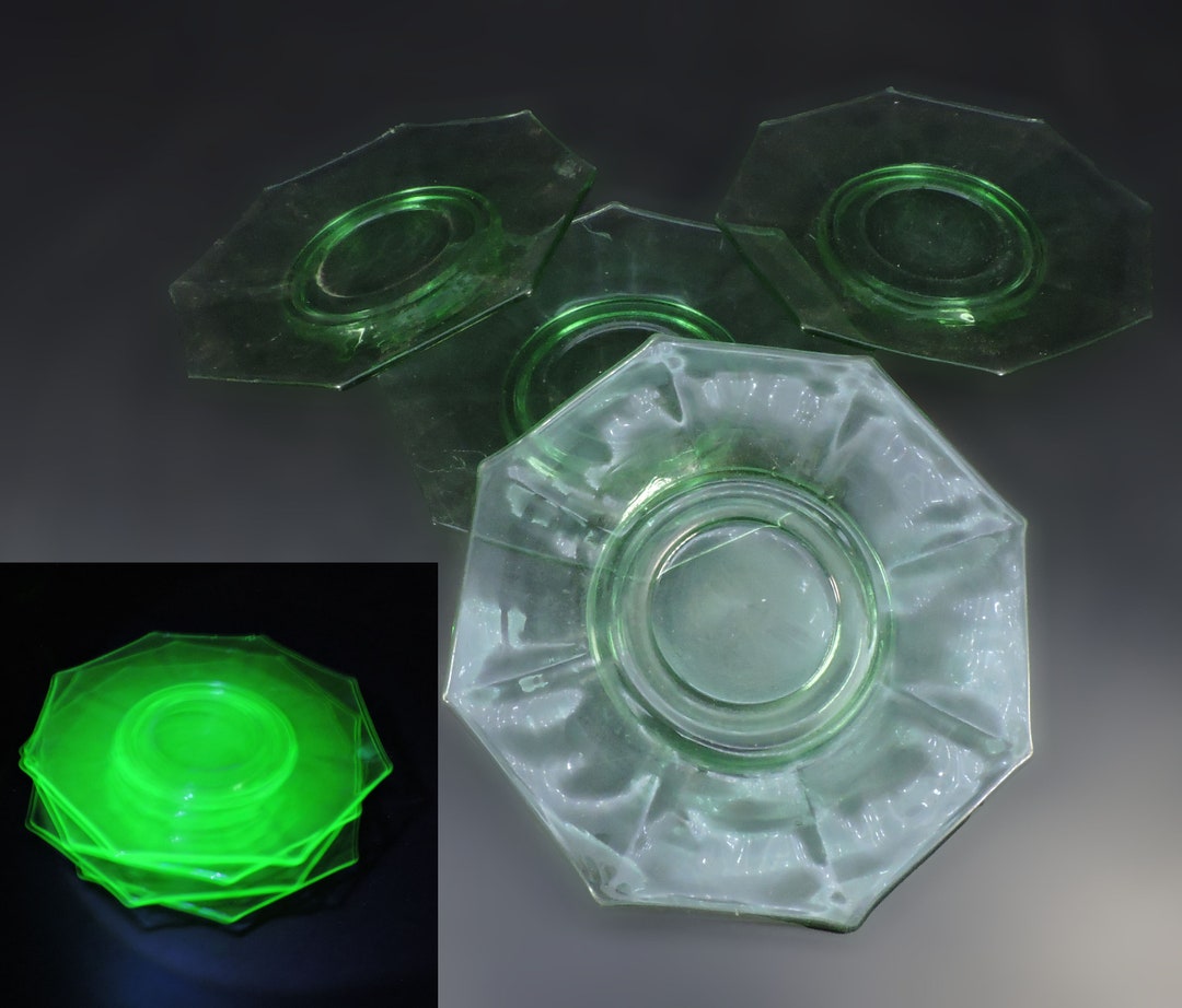 Vintage Uranium Glass Plates 4 Green Glass Dessert Plates Glows Under ...