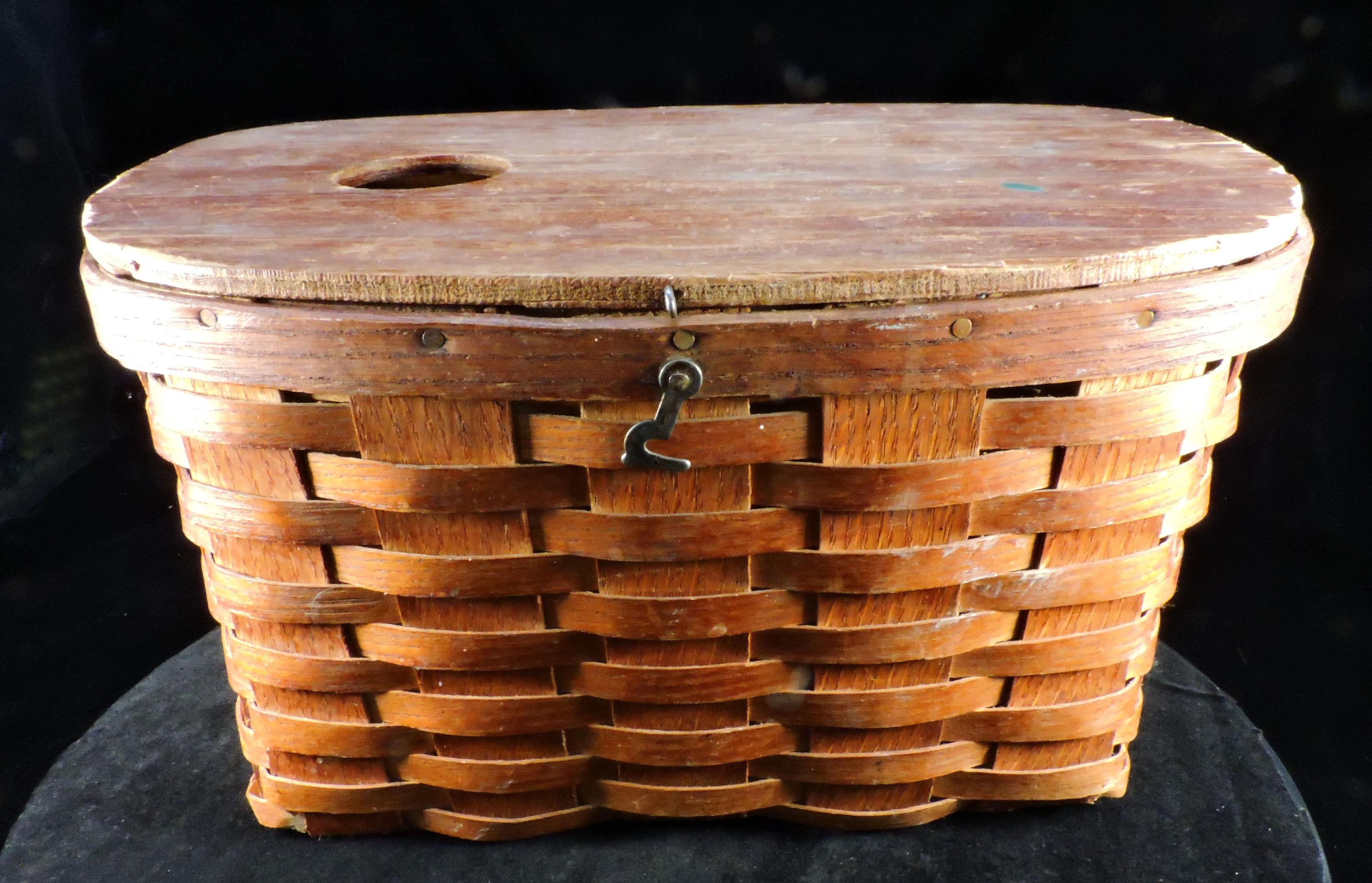 Early Peterborough Basket ~ Old Lidded Basket ~ Oak Splint Basket ...