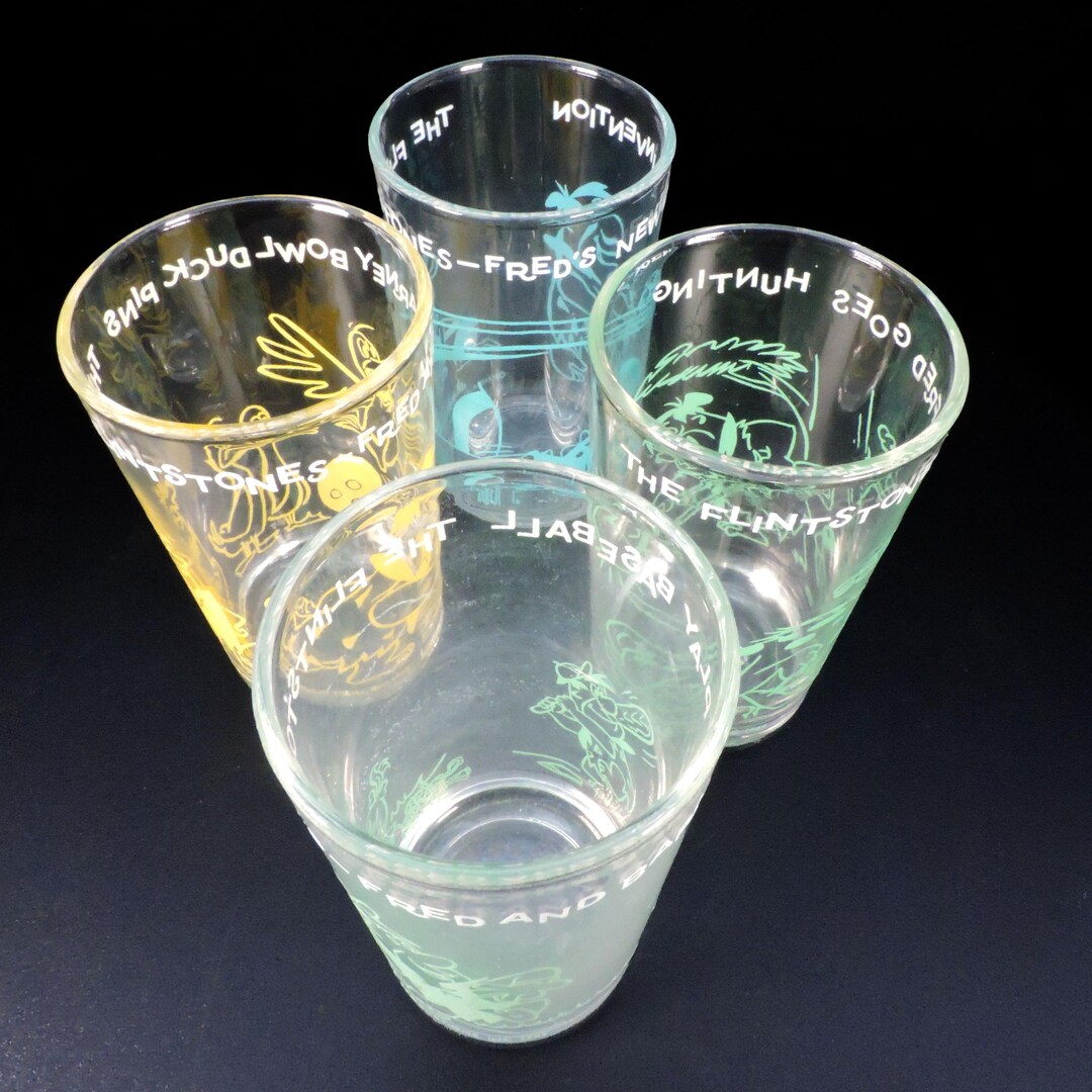 Vintage Flintstone Drinking Glasses ~ Cartoon Character Glasses ~ Fred ...