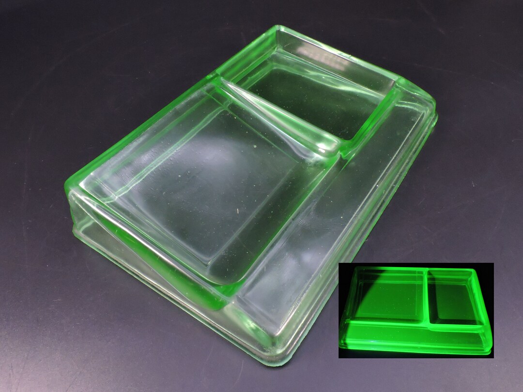Uranium Glass Display Tray ~ Clark's Teaberry Gum Green Glass Tray ...