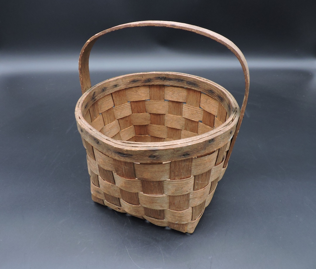 Vintage Oak Gathering Basket ~ Small Oak Basket ~ Vintage Berry Basket ...