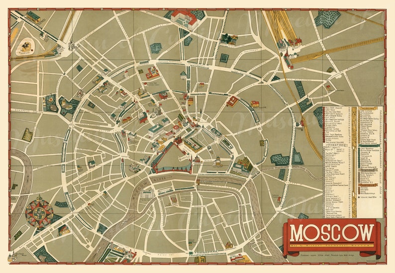 Digital, 1938, Map of Moscow City, Streets, Soviet Union, Russian Map ...