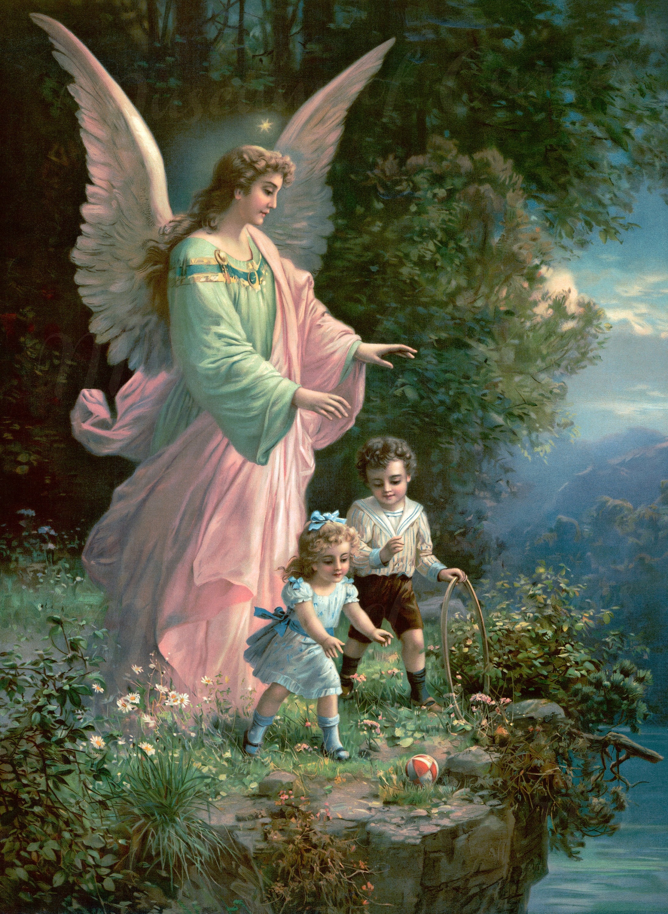 Digital, 1914, Ángel de la guarda vigilando a dos niños DESCARGA ...