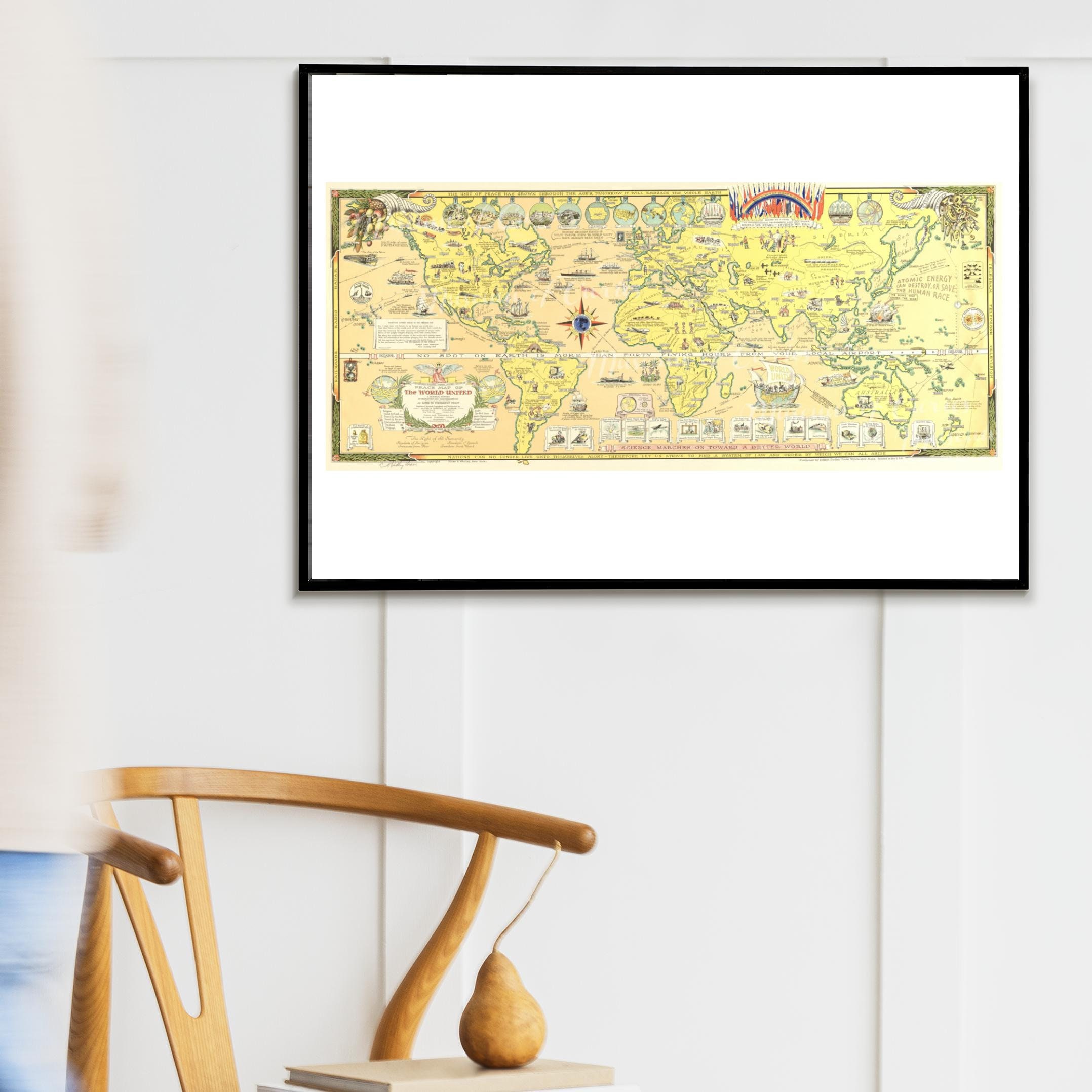 Digital, 1944, Peace Map of the World United, Pictorial History ...