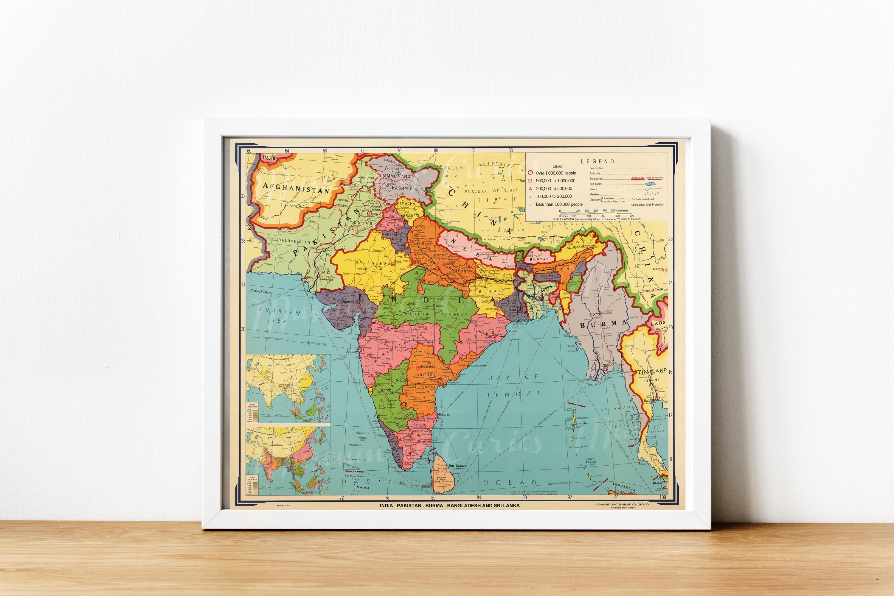 India Map Print Art History 1946 India Map Wall Art Framed, 56% OFF