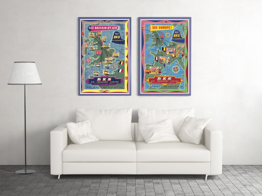 1950s Travel Poster Set: Fly BKS, Europe & Britain (digital Download ...