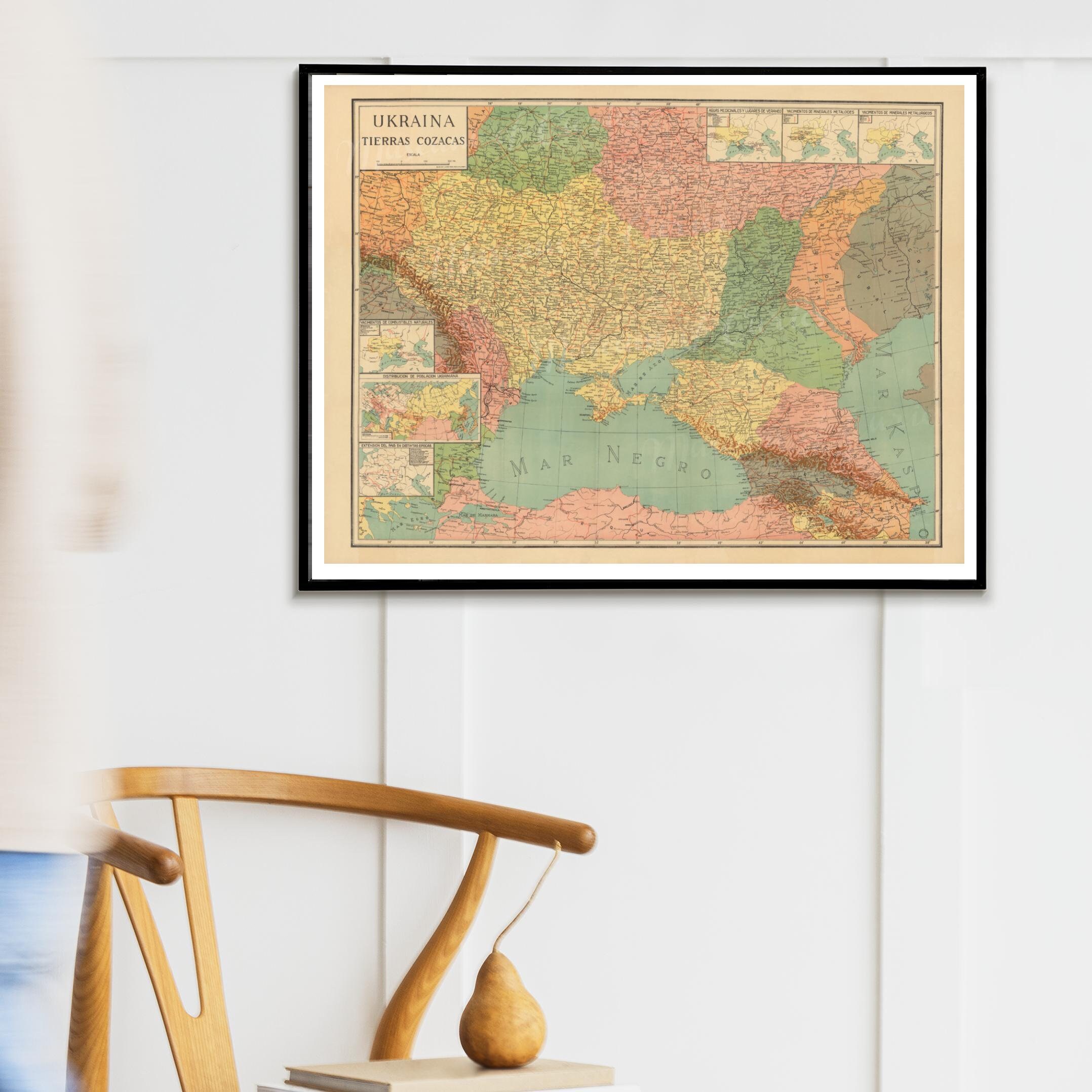 Digital, 1943, Ukraine Map, the Land of the Cossacks, INSTANT DOWNLOAD ...